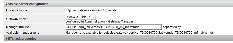 Vis file parser configuration screenshot