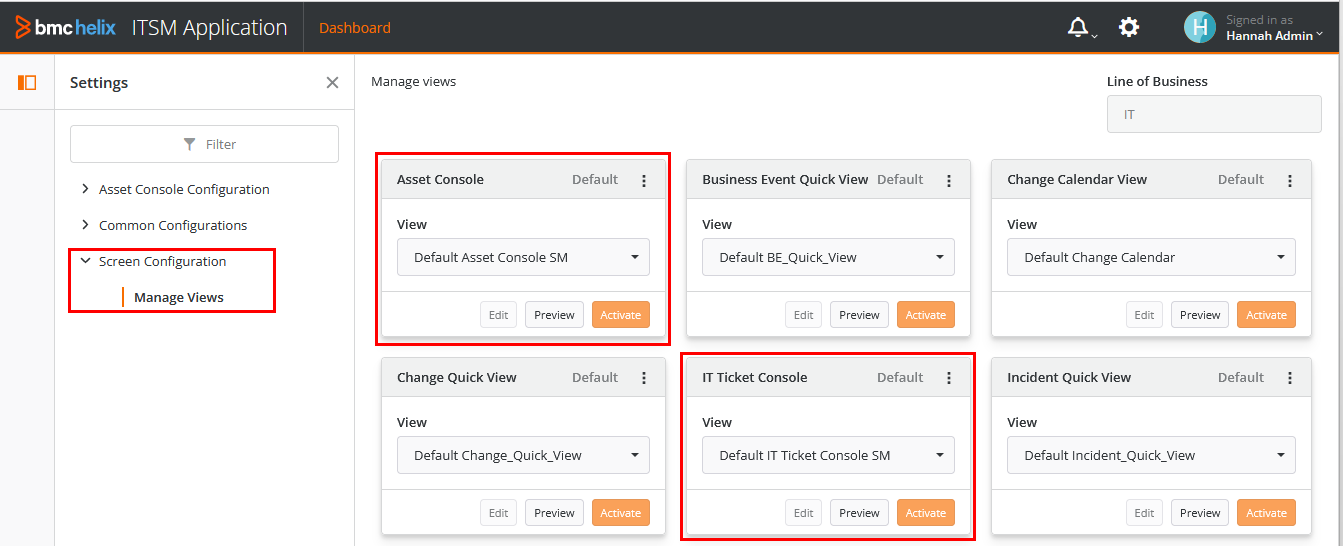 For setting IS based Asset Console, select "Default Asset Console SM ...