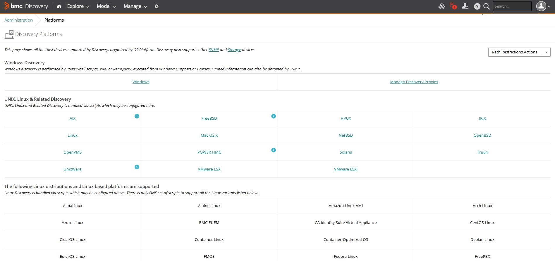 In the Discovery section, click Platform s